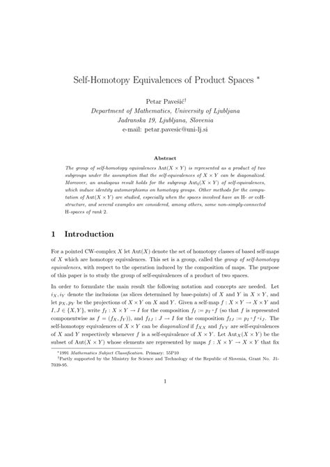 Pdf Self Homotopy Equivalences Of Product Spaces