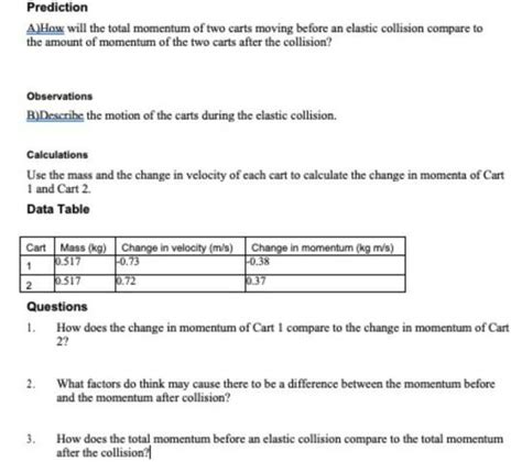 solved prediction a how will the total momentum of two carts