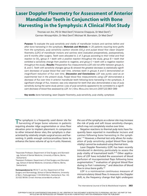 Pdf Laser Doppler Flowmetry For Assessment Of Anterior Mandibular