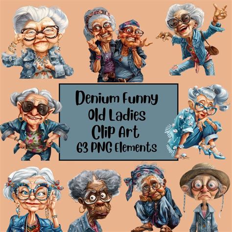 Funny Old Ladies Clipart Elderly Clipart Denim Jacket Clipart Denim