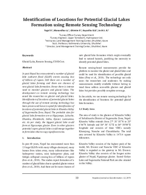 Pdf Identification Of Locations For Potential Glacial Lakes Formation Using Remote Sensing