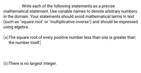solved write each of the following statements as a precise