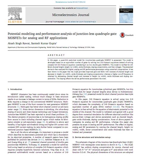Pdf Potential Modeling And Performance Analysis Of Junction Less Quadruple Gate Mosfets For