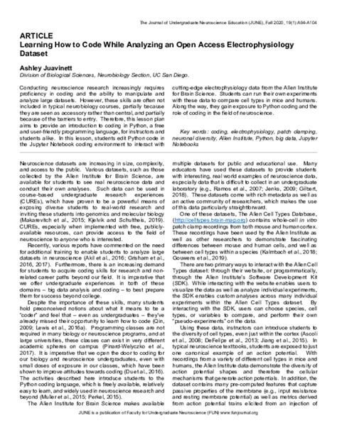 Pdf Learning How To Code While Analyzing An Open Access Electrophysiology Dataset