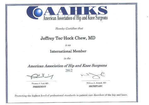 Dr Jeffrey Chew Tec Hock Centre For Orthopaedics