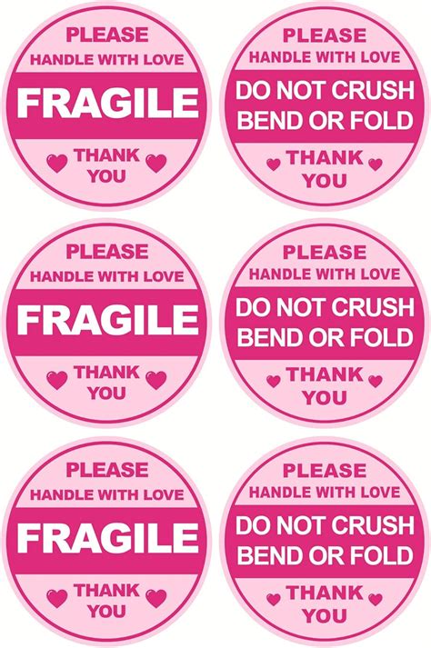 Fragile Sticker For Shipping 2inch 300pcs Pink Fragile