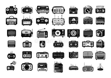 Vintage Radio Ink Sketch Vector Set Monochrome Old School Radio Stations Signal Transmitters