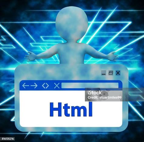 하이퍼 텍스트 마크업 언어를 나타내는 Html 웹 페이지 3d 렌더링 Html에 대한 스톡 벡터 아트 및 기타 이미지