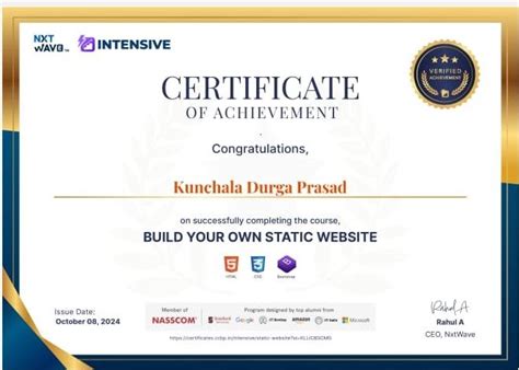 Kunchala Durga Prasad On Linkedin Nxtwave My First Certificate From