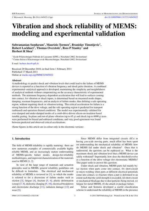 Pdf Vibration And Shock Reliability Of Mems Modeling And