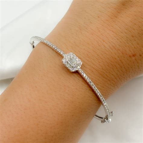 Buy Online 14k White Gold Solid Diamond Bangle Today
