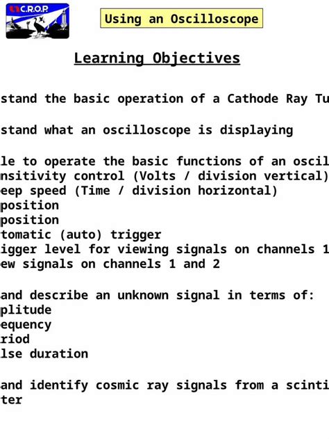 (PPT) Using an Oscilloscope Learning Objectives Understand the basic ...