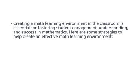 Creating A Math Learning Environment In The Classroom Pptx