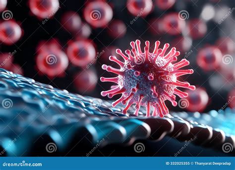 Virus With Spiky Protrusions In Red And Blue 3d Render Microbiology Health Scientific