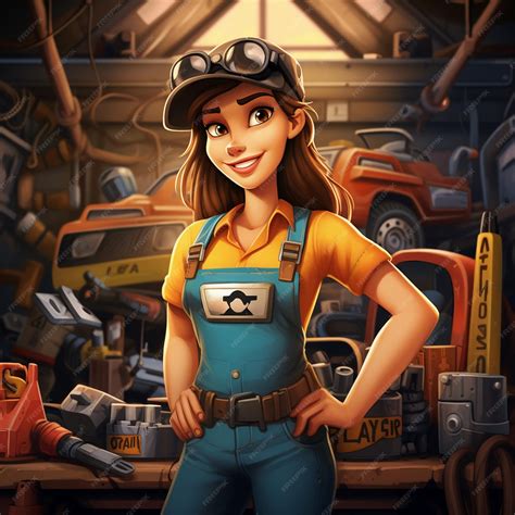 Personaje De Mujer Mecánica Linda De Dibujos Animados Foto Premium