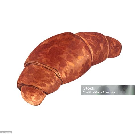 흰색 배경에 분리된 전통적인 프랑스 크로와상 수채화 그림입니다 음식 메뉴 항목 음식 그리기 빵집 또는 카페 개념 감자 칩에 대한 스톡 벡터 아트 및 기타 이미지 Istock