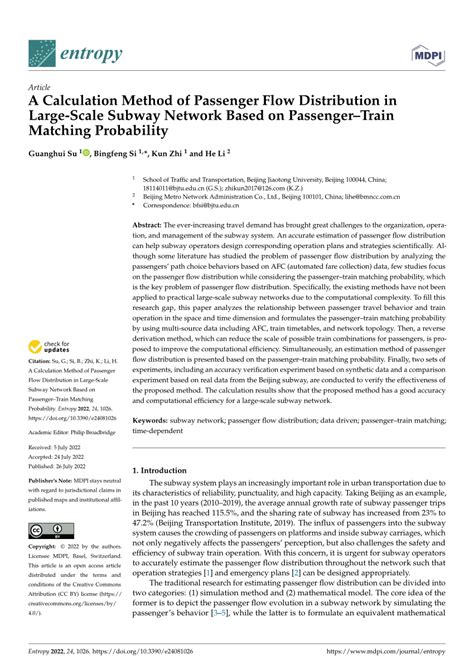 Pdf A Calculation Method Of Passenger Flow Distribution In Large Scale Subway Network Based On