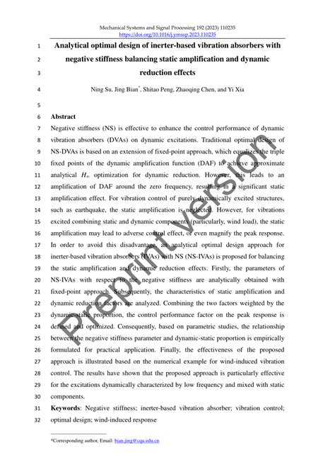 Pdf Analytical Optimal Design Of Inerter Based Vibration Absorbers With Negative Stiffness
