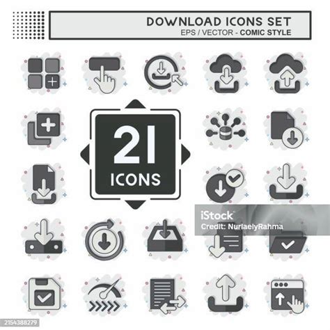 아이콘 세트 다운로드 버튼 기호와 관련이 있습니다 만화 스타일 심플한 디자인 일러스트레이션 가상현실에 대한 스톡 벡터 아트 및