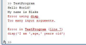 Matlab TestProgram Error Dr Blake Porter