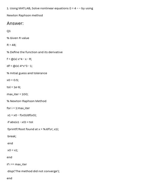 Using Matlab Solve Nonlinear Equations 4 By Using Pdf Differential
