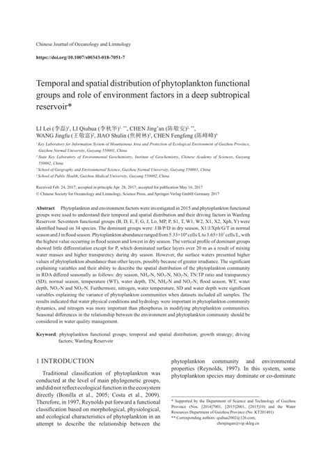 Pdf Temporal And Spatial Distribution Of Phytoplankton Functional