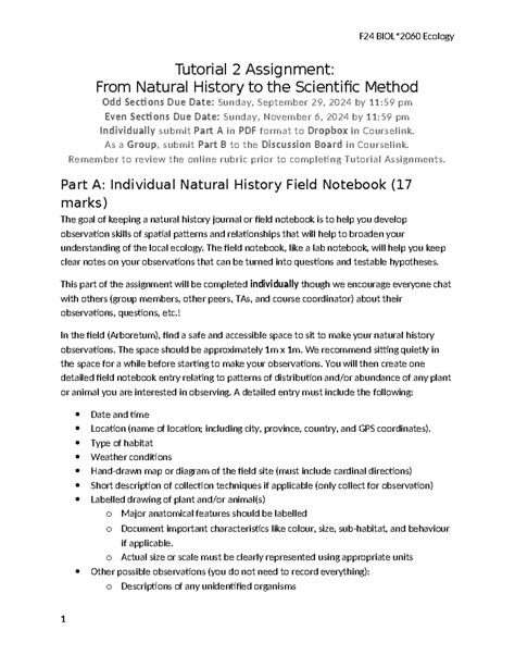 Tutorial 2 Assignment From Natural History To The Scientific Method