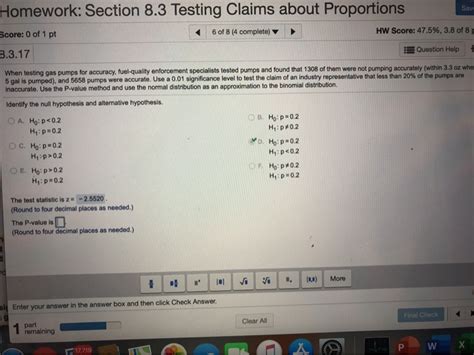 Solved Save Homework Section 8 3 Testing Claims About