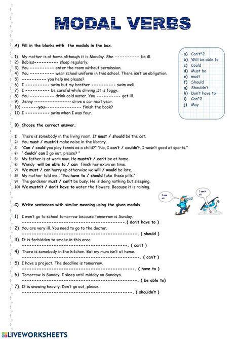 Modal Verbs Worksheet For Pre B1 Level