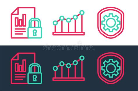 Set Line Shield With Settings Gear Document And Lock And Pie Chart Infographic Icon Vector