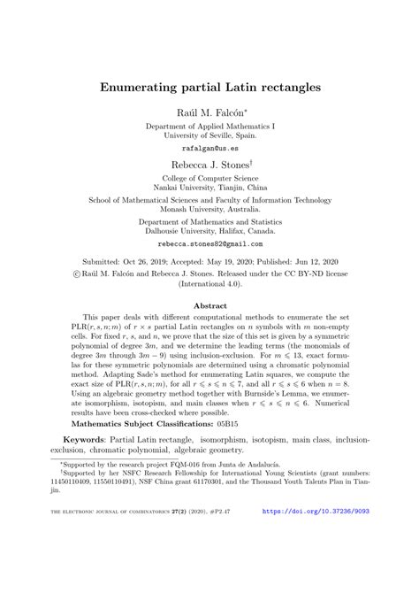 Pdf Enumerating Partial Latin Rectangles