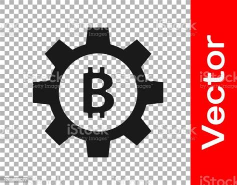 투명한 배경에 고립 된 블랙 암호 화폐 동전 비트 코인 아이콘 기어 및 비트 코인 설정 블록 체인 기반의 안전한 암호화 통화 벡터 0명에 대한 스톡 벡터 아트 및 기타