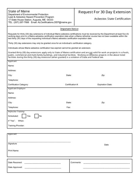 Maine Request For 30 Day Extension Asbestos State Certification