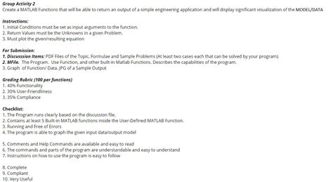 Solved Group Activity Create A MATLAB Functions That Will Chegg