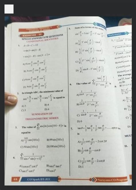 Summation Of Trigonometric Series 3 The Value Of ∑k1100 Sinkxcos101−
