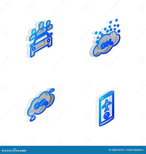Set Isometric Line Methane Emissions Reduction Car Sharing CO Cloud And Flight Mode The