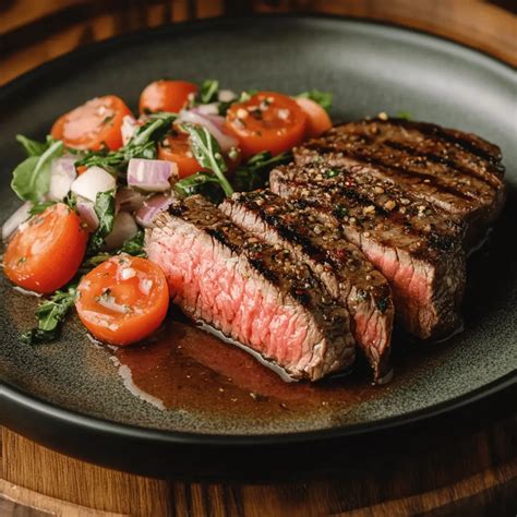 Savor Juicy Grilled Medium Rare Steak With Fresh Herb Salad