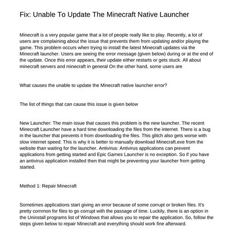Fix Unable To Update The Minecraft Native Launchermqgrwpdfpdf Docdroid