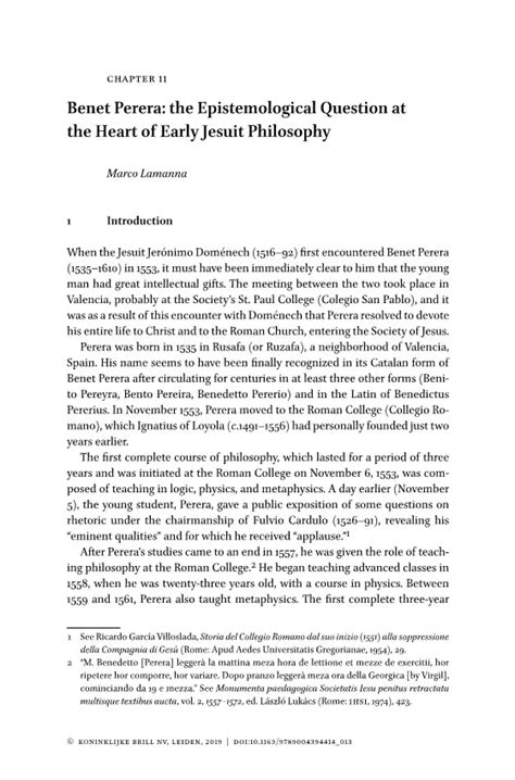Benet Perera The Epistemological Question At The Heart Of Early Jesuit Philosophy Docslib