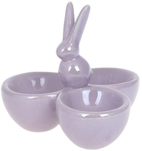 Підставка для яєць Кролик керамічна 11 5х11х10см на 3 секції бузковий перламутр Кролик