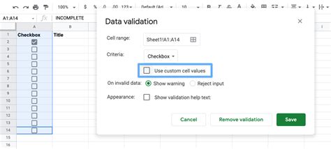 Google Sheets Checkbox