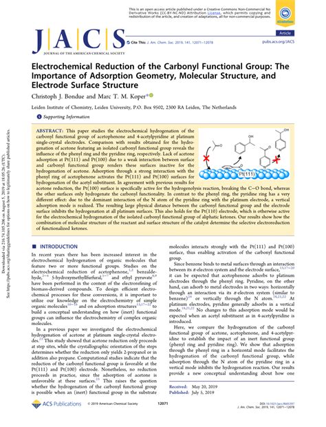 Pdf Electrochemical Reduction Of The Carbonyl Functional Group The