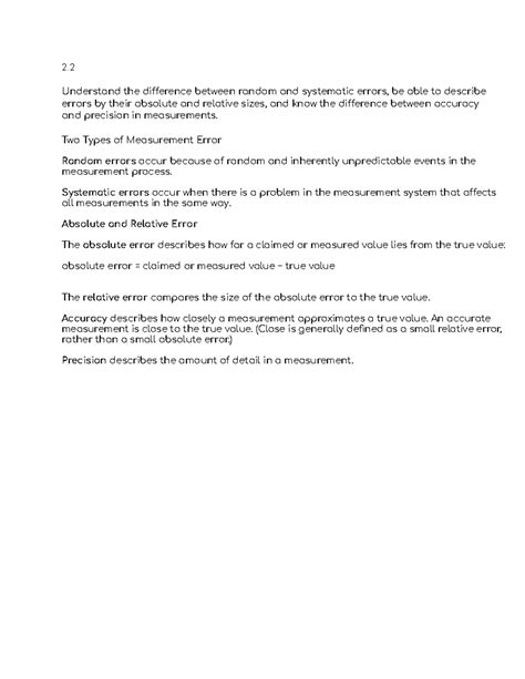 Math Lecture Notes 2 Understand The Dierence Between Random And Systematic Errors Be Able To