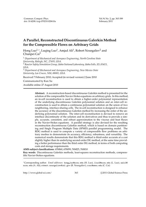 Pdf A Parallel Reconstructed Discontinuous Galerkin Method For Compressible Flows On Arbitrary