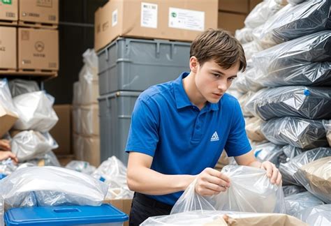 Young Caucasian Man Sorting Recyclable Materials At Recycling Plant Premium Ai Generated Image