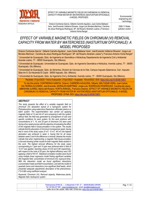 Pdf Effect Of Variable Magnetic Fields On Chromium Vi Removal