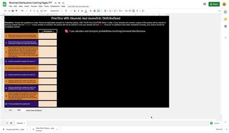 Binomial Distributions Digital Coloring Page By Its Math Gic Tpt