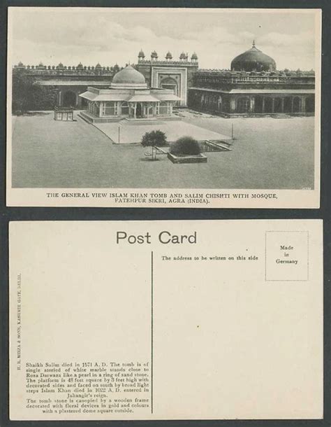 India Old Postcard Islam Khan Tomb And Salim Chishti Mosque Fatehpur