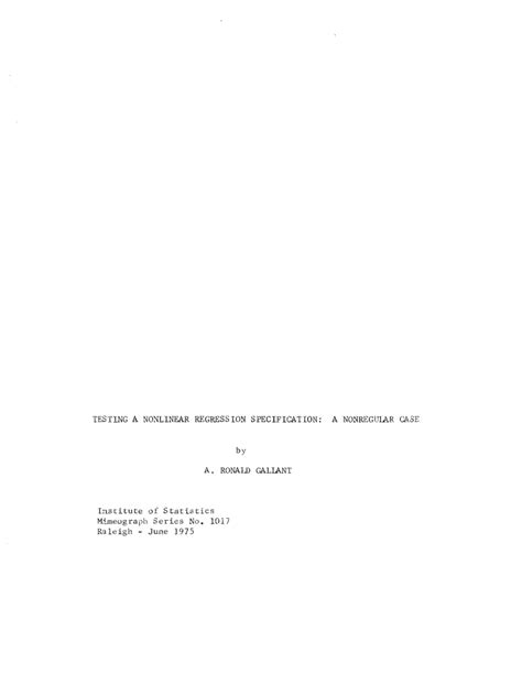 Pdf Testing A Nonlinear Regression Specification A Nonregular Case