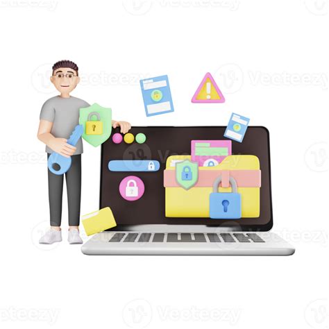 Securing Personal Data 3d Character Illustration Ensures Data Privacy